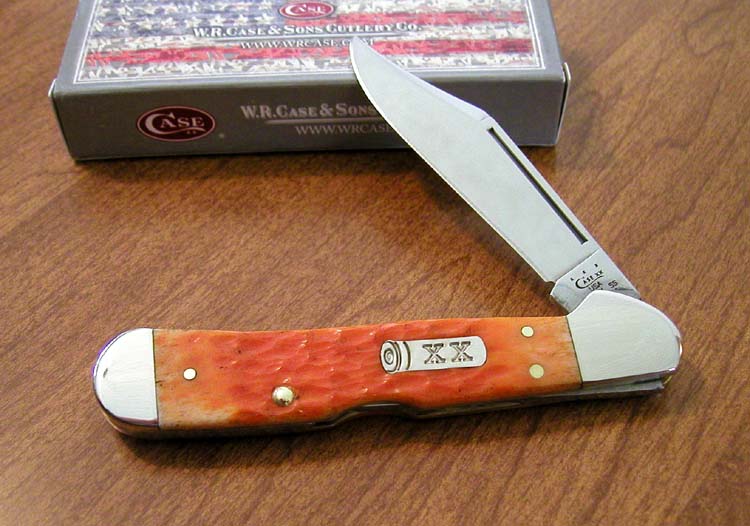 CA-16066 CASE PERSIMMON ORANGE JIGGED BONE HANDLE SINGLE BLADE ...